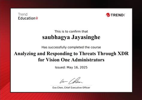 Just Completed The Analyzing And Responding To Threats Through Xdr For Vision One