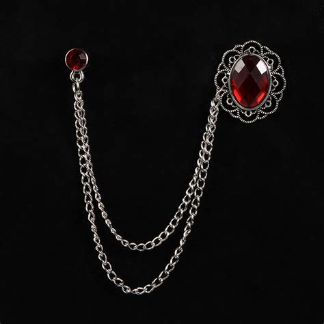 Badu Bg Модна дамска брошка Верижка с рубинена игла за ревер Мъжка брошка Темперамент Елегантна