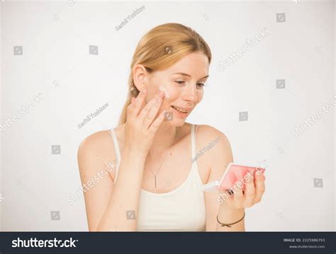 206 Beautiful Natural Girl Smiling Rubbing Her Face Images Stock