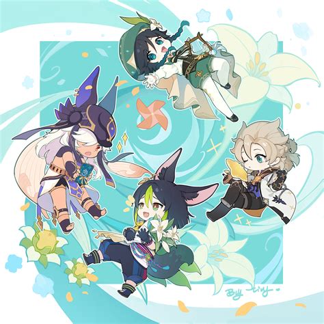 Venti Tighnari Albedo And Cyno Genshin Impact Drawn By Tiny0v0