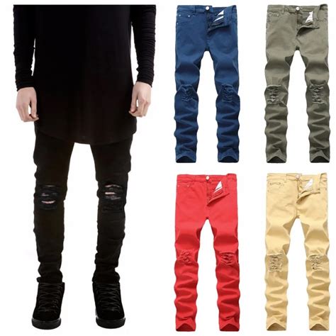 2017 New Ripped Jeans Men With Holes Denim Super Skinny Famous Designer