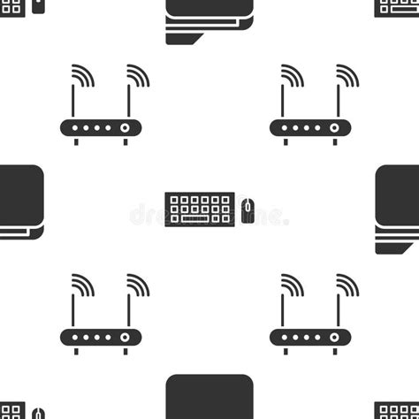 Set Document Folder Keyboard And Mouse And Router And Wi Fi Signal On Seamless Pattern Vector