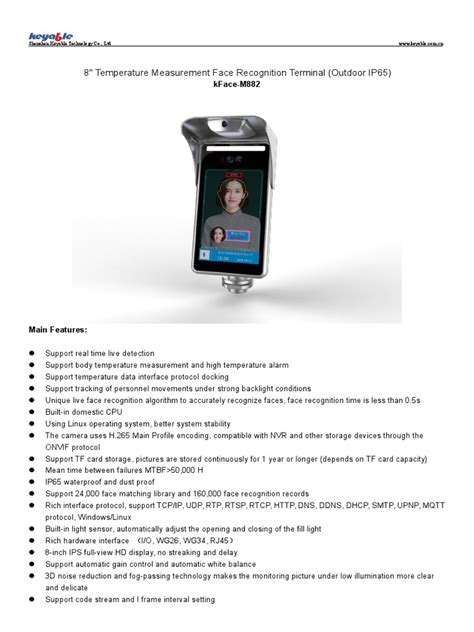 Kface M882 Temperature Measurement Face Recognition Terminal Pdf Camera Exposure Photography