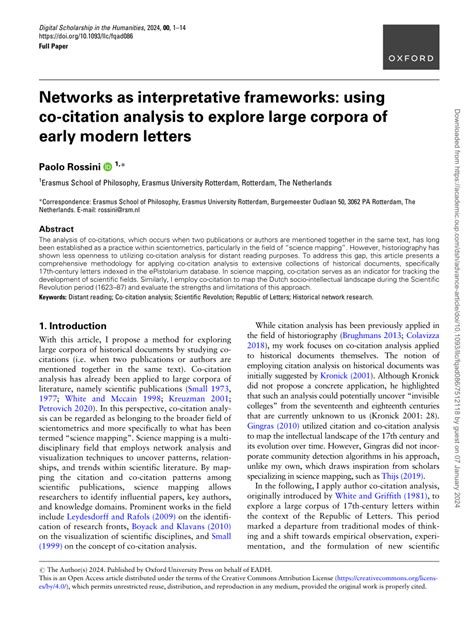 Pdf Networks As Interpretative Frameworks Using Co Citation Analysis To Explore Large Corpora