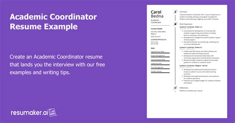Academic Coordinator Resume Example Free Guide