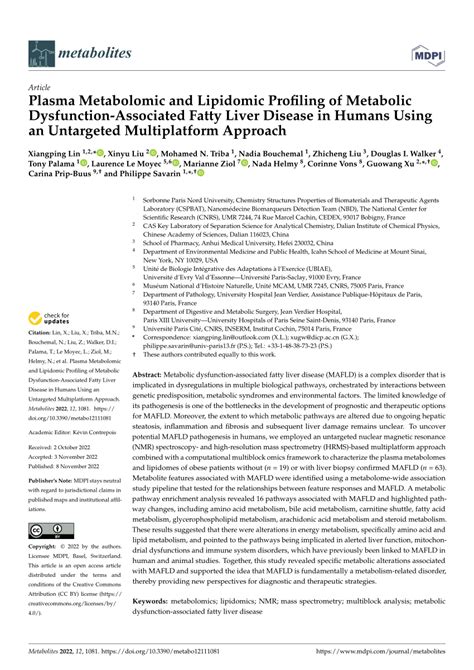 Pdf Plasma Metabolomic And Lipidomic Profiling Of Metabolic