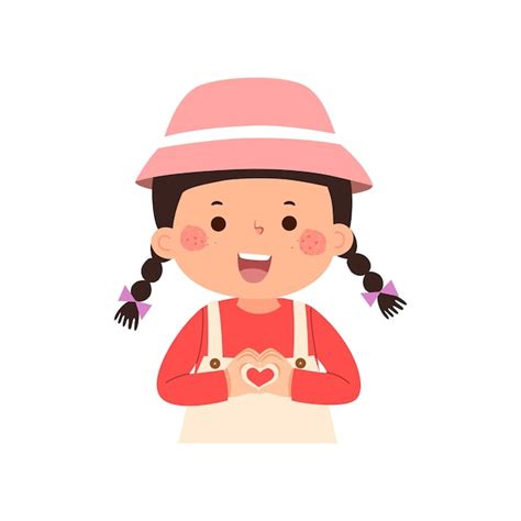 Niña De Dibujos Animados Hace Un Gesto De Corazón Con Las Manos