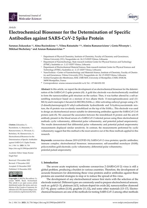 Pdf Electrochemical Biosensor For The Determination Of Specific