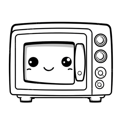귀여운 얼굴을 가진 귀여운 전자레인지 색칠 페이지 기본 간단한 귀여운 만화 전자 레인지 개요 흰색 배경에 고립 어린이 색칠 페이지 Png 일러스트 및 이미지 에 대한