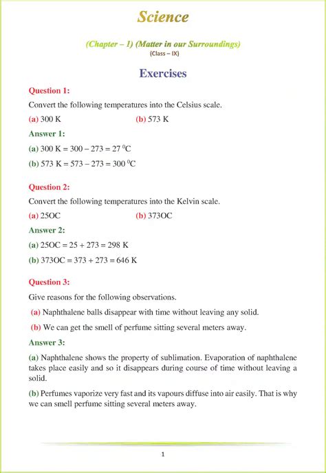 Class 9 Science Chapter 1 Matter In Our Surroundings Solution