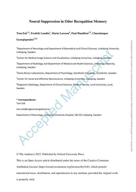 Pdf Neural Suppression In Odor Recognition Memory