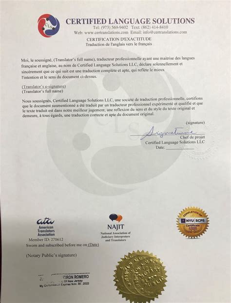 Certification Samples Certranslations