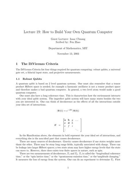 Pdf Lecture 19 How To Build Your Own Quantum Computer · Pdf