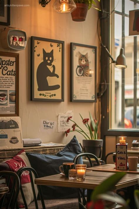 Eco Friendly Rustic Cafe Aesthetic With Cheeky Cat Wall Art Decor Cafe Design Rustic Cafe