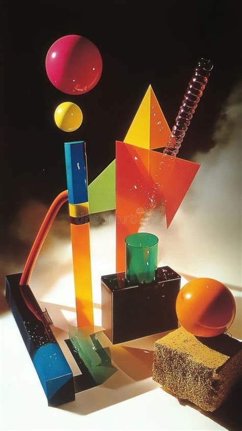 Abstract Composition Of Colorful Geometric Shapes And Objects With A Playful Arrangement Stock