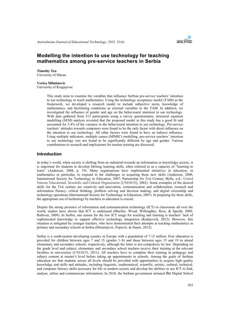 Pdf Modelling The Intention To Use Technology For Teaching