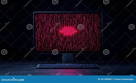 Cybersecurity Alert Monitoring System Under Threat With Red Warning And Data Stream Visuals