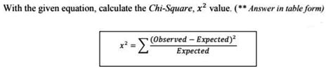 With The Given Equation Calculate The Chi Square X2 Value Answer In Table Form Observed Expected