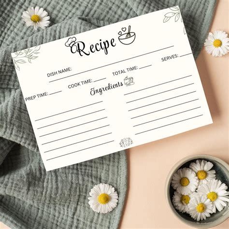 Simple Diy Recipe Card Template Editable Minimalist Design Printable