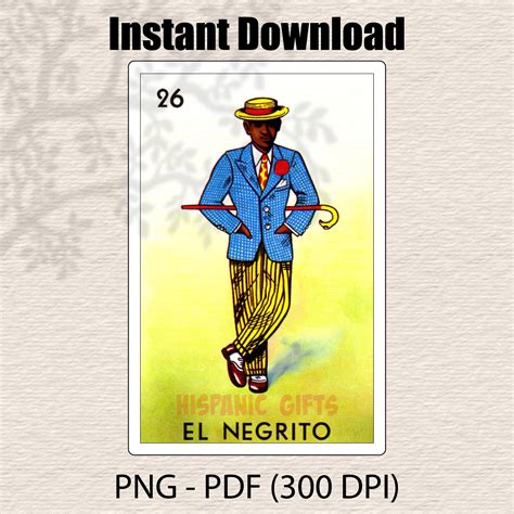 El Negrito Loteria Png Pdf Loteria Mexicana Digital Prints Digital
