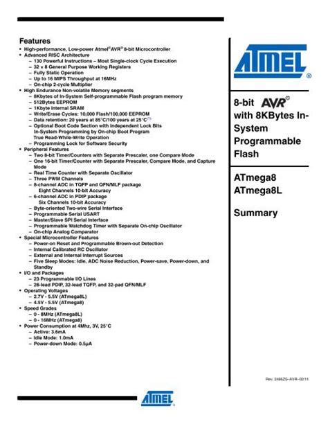 ATmega8 L Datasheet Summary Atmel Corporation