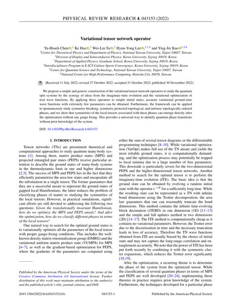 Pdf Variational Tensor Network Operator