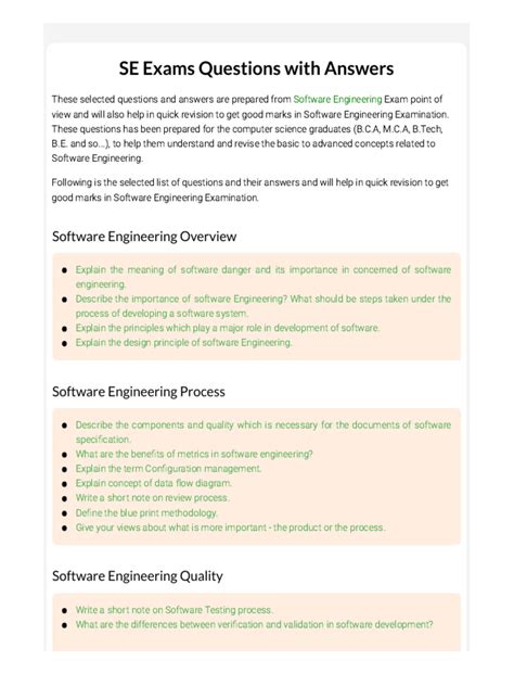 Se Exams Questions With Answers Download Free Pdf Software Testing Software