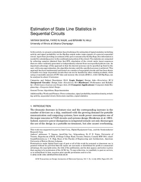 Pdf Estimation Of State Line Statistics In Sequential Circuits
