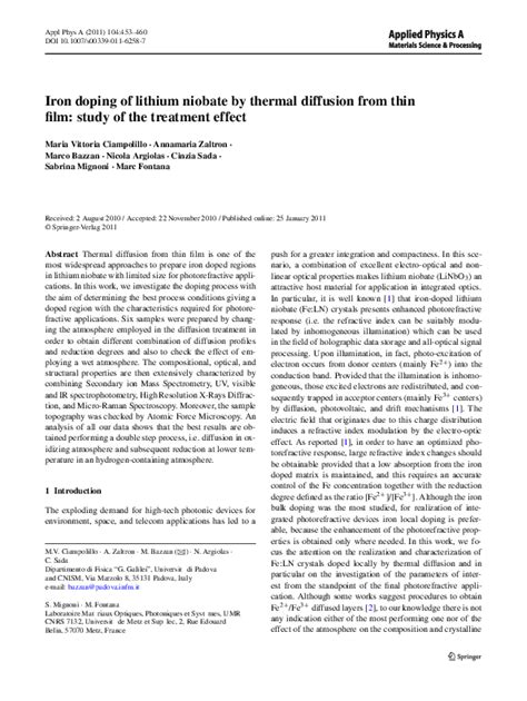 Pdf Iron Doping Of Lithium Niobate By Thermal Diffusion From Thin