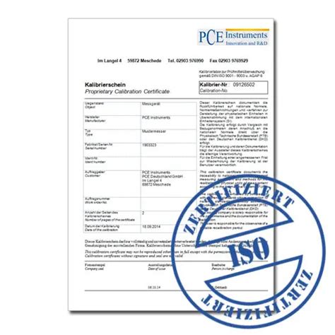 ISO Calibration Certificate For Torque Meters Directions PCE Instruments