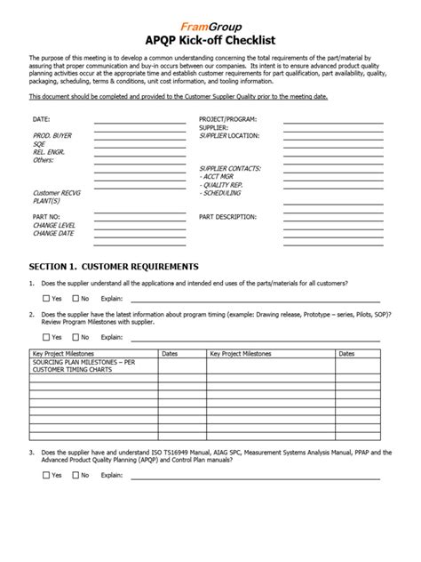 Appendix 9 Sq05 Apqp Kick Off Checklist Pdf Software Release Life Cycle Software Testing