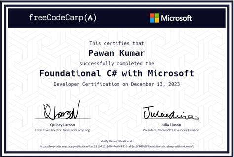 Pawan Kumar On Linkedin Finally Got The C Certification From Freecodecamp Microsoft