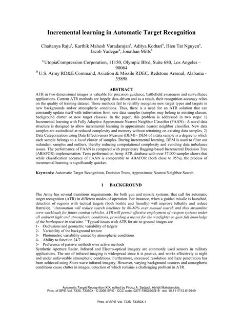 pdf incremental learning in automatic target recognition published
