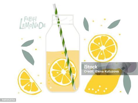 상쾌한 레모네이드 맑은 음료수 병 마시는 빨대 레몬 조각 여름 노란색 칵테일 술집 바 레스토랑 메뉴 파티 장식 음료 템플릿