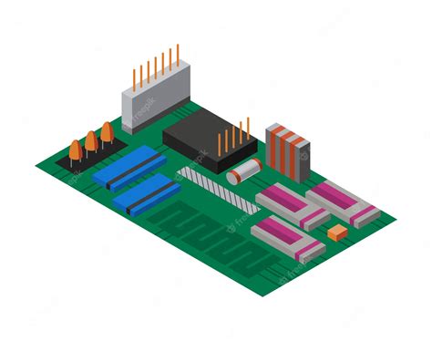 Premium Vector Isometric Circuit Board With Electronic Components Computer Chip Technology