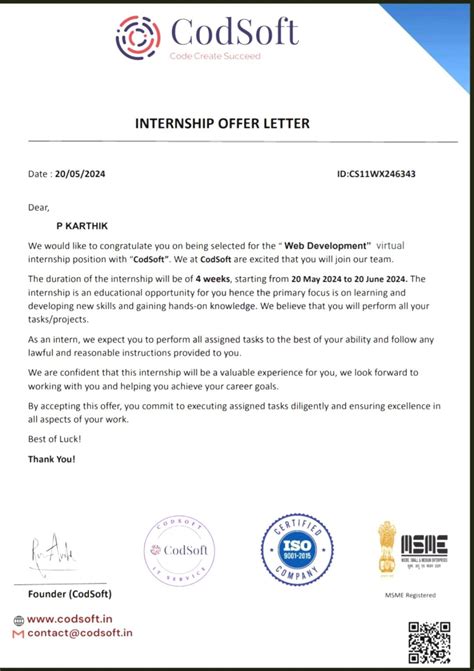 Karthik P On Linkedin Codesoft 2025fresher Internship Webdevelopment Mernstack Madurai