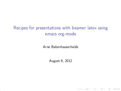 recipes for presentations with beamer latex using emacs org mode