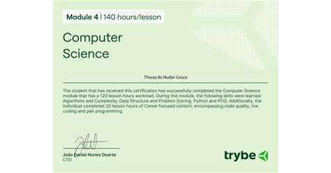Module Computer Science • Thiesa De Muller Cesco • Mais Uma Conquista Com A Trybe Gotrybe