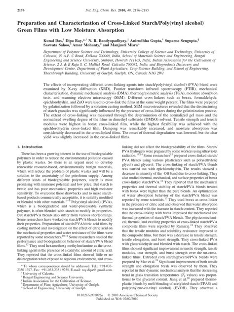 Das Kunal Et Al 2010 Pdf Cross Link Starch