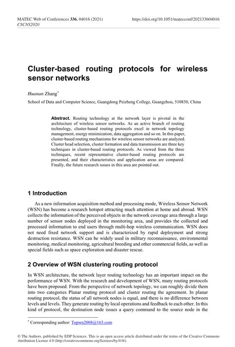 Pdf Cluster Based Routing Protocols For Wireless Sensor Networks
