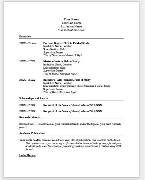 Minimalist Academic Cv Template Grad School Applications Word