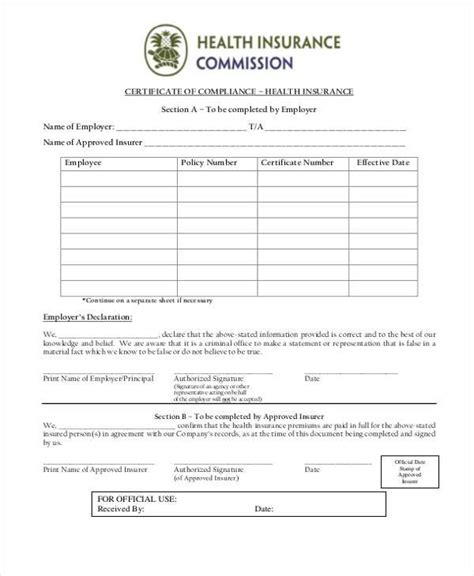 Certificate Of Health Insurance Financial Report
