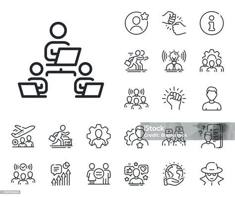 팀워크 라인 아이콘입니다 원격 사무실 간판 전문가 의사 및 직업 경쟁 벡터 경쟁에 대한 스톡 벡터 아트 및 기타 이미지 경쟁 고급 공부 Istock