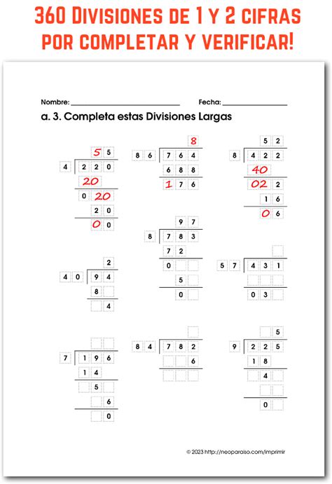 Ejercicios De División De Varias Cifras Pdf