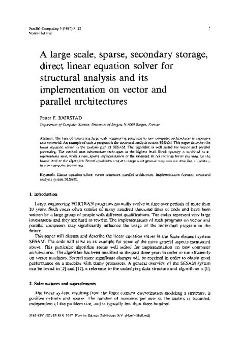 Pdf A Large Scale Sparse Secondary Storage Direct Linear Equation Solver For Structural