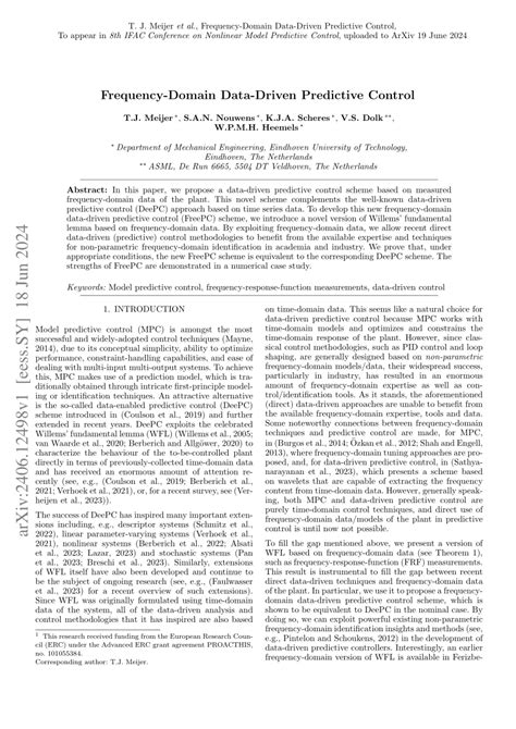 Pdf Frequency Domain Data Driven Predictive Control