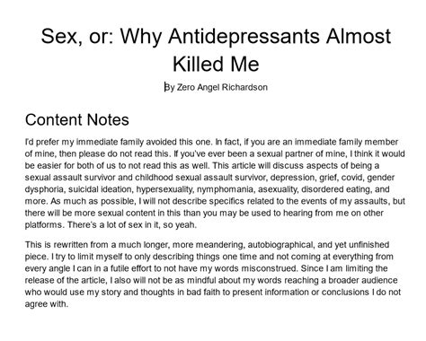 Article Sex Or Why Antidepressants Almost Killed Me Zeros Ko Fi Shop