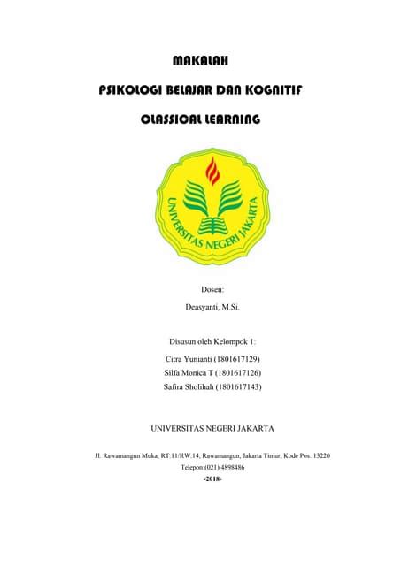 Classical Learning Psikologi Belajar Dan Kognitif Docx