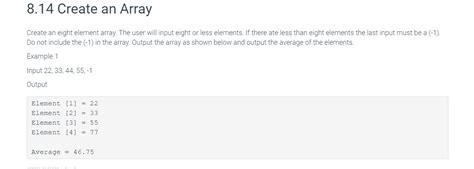 Solved Create An Eight Element Array The User Will Input