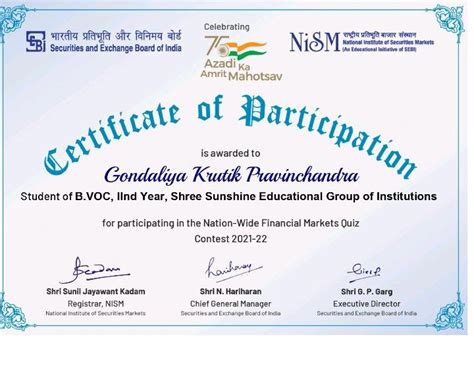 Participated In Financial Markets Quiz Contest Krutik Gondaliya